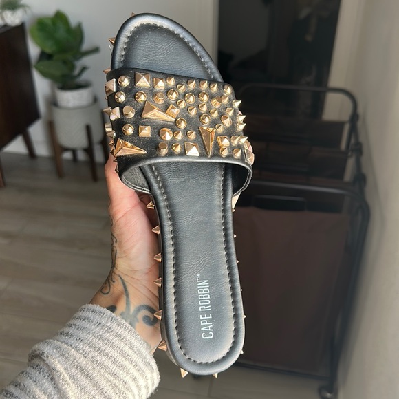 Cape Robbin | Shoes | Cape Robbin Black And Rose Gold Studded Slides ...